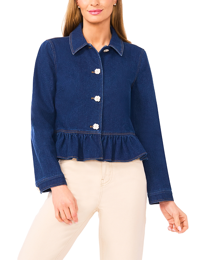 CECE DUPRAZ CeCe Long Sleeve Collared Peplum Denim Jacket
